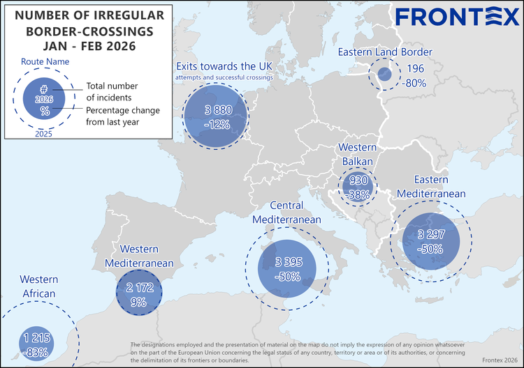 Frontex: 52% drop in irregular border crossings in the first 2 months ...